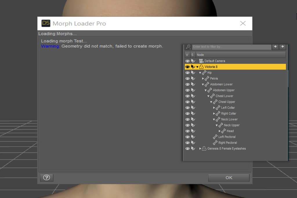 Geometry did not match, failed to create morph - Nelmi3D